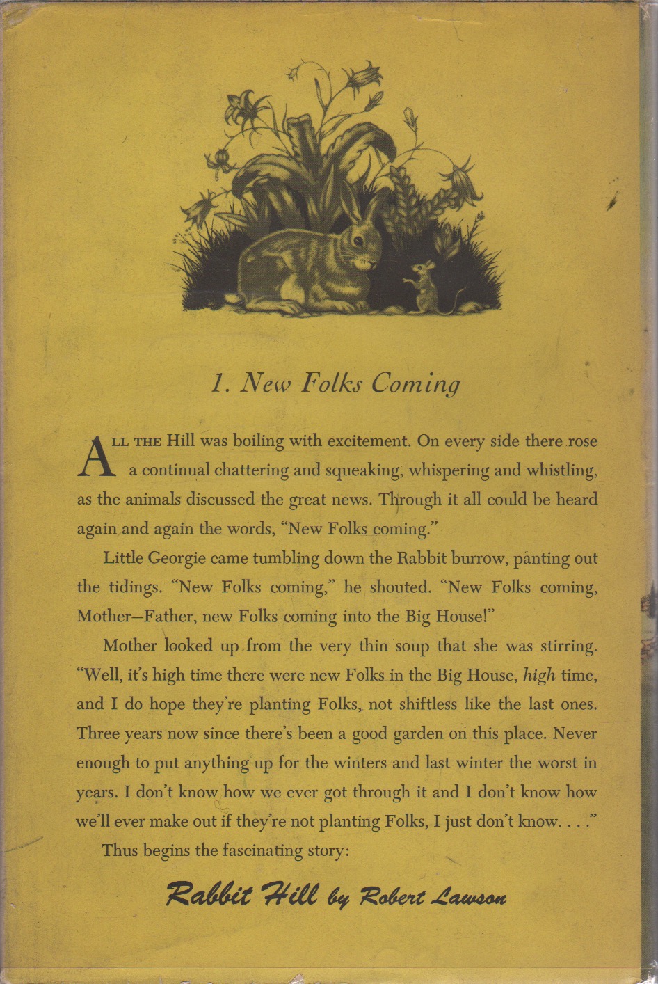 RABBIT HILL by Lawson, Robert [author, illustrator]: (1944) First ...