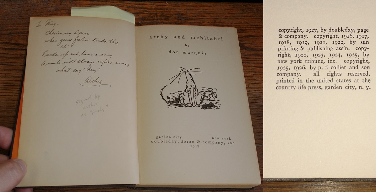 ARCHY AND MEHITABEL [SIGNED] von Marquis, Don: Hardcover (1928) Signed ...