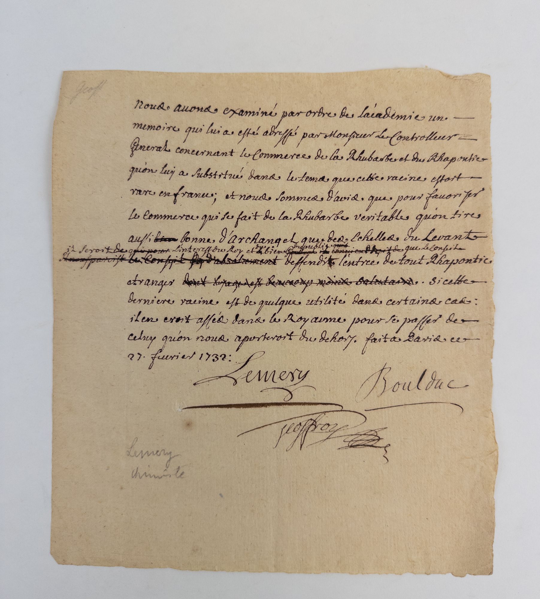 MANUSCRIPT | SIGNED BY LÉMERY, BOULDUC, AND GEOFFROY by Lémery, Louis ...