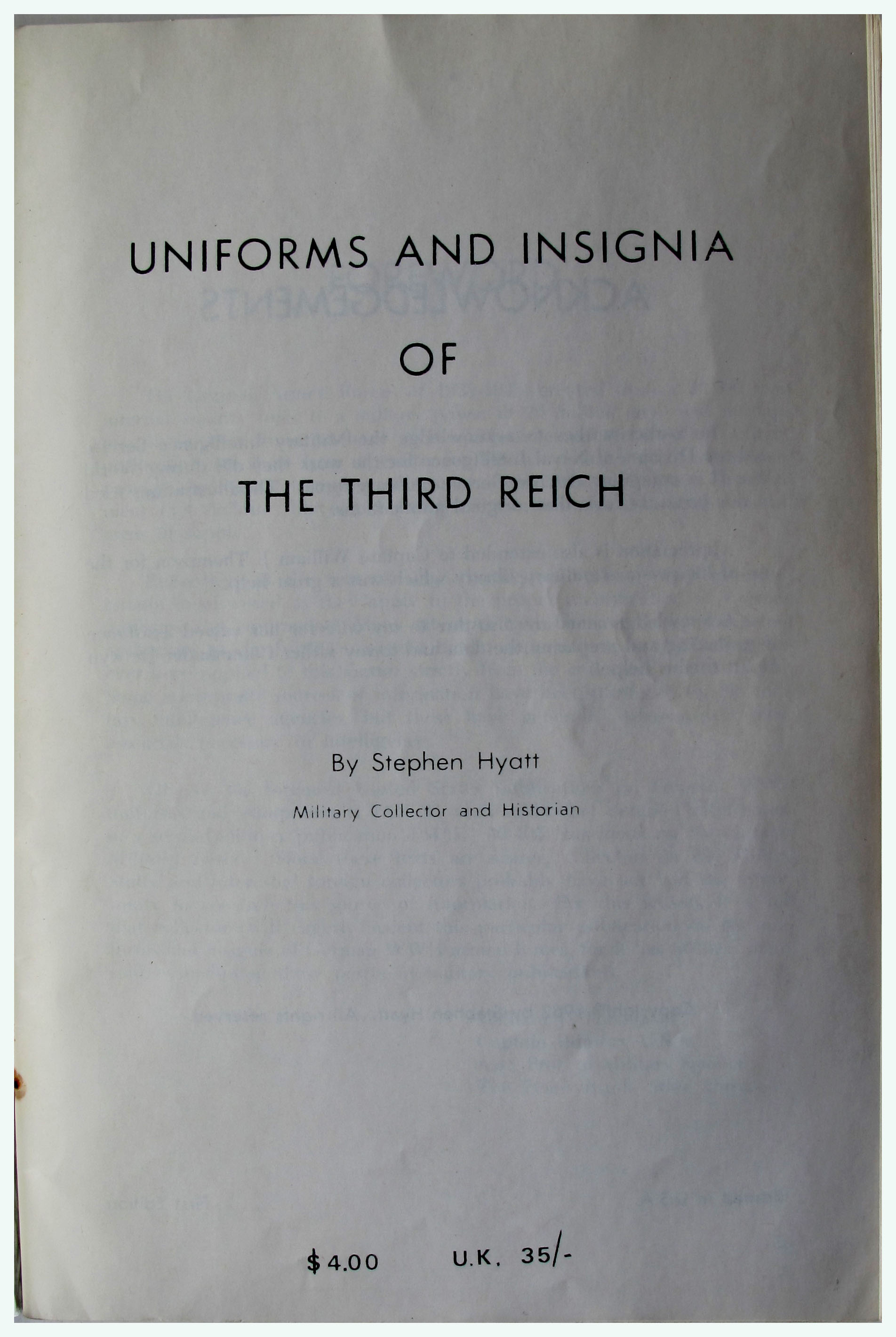 Uniforms & Insignia of Hitlers Third Reich by By Stephen Hyatt: Very ...