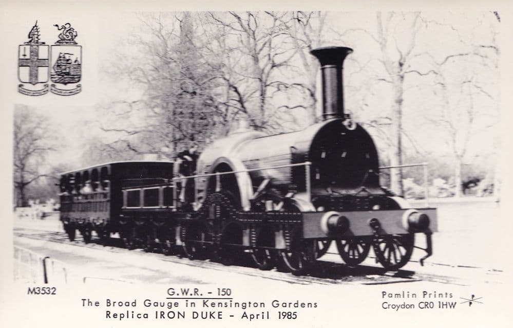 GWR 150 Broad Guage in Kensington Gardens Iron Duke Train Postcard ...