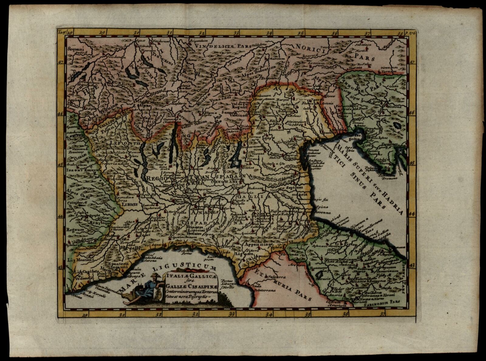 Northern Italy Italia Cisalpina 1711 Cluverius engraved map w/ hand ...