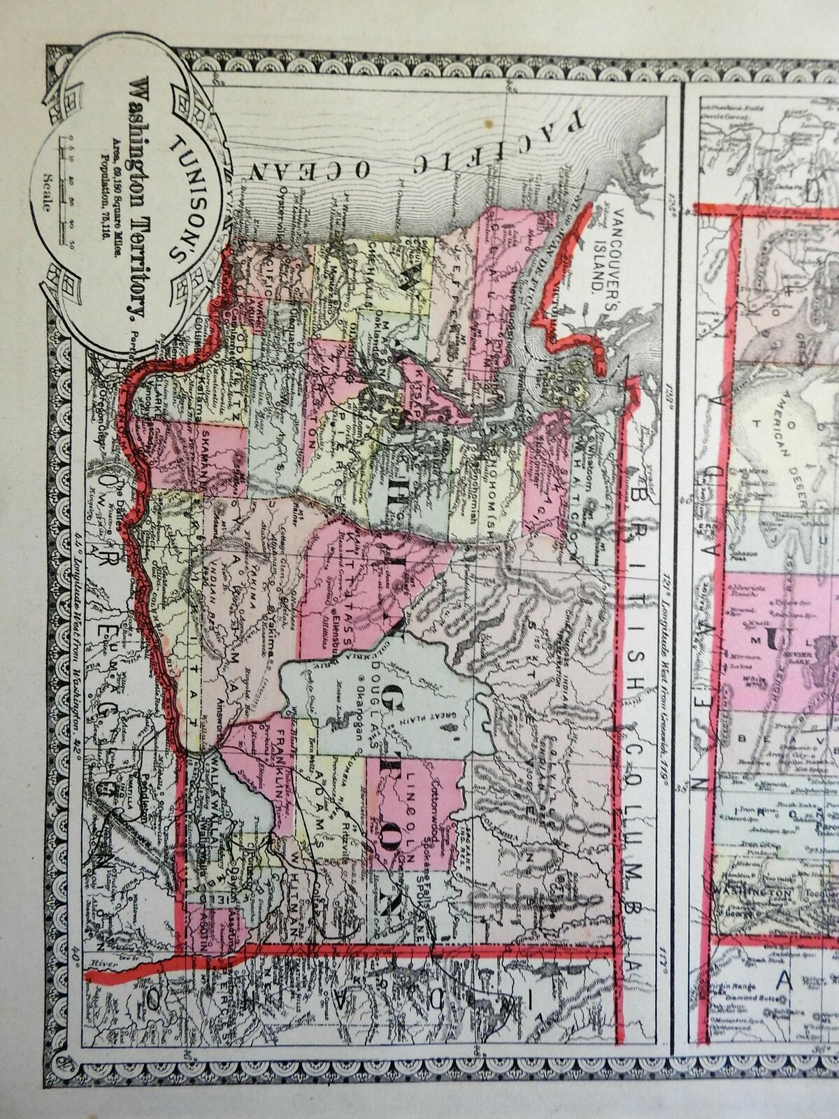 Washington & Utah U.S. Territories Seattle Salt Lake City 1885 Tunison ...