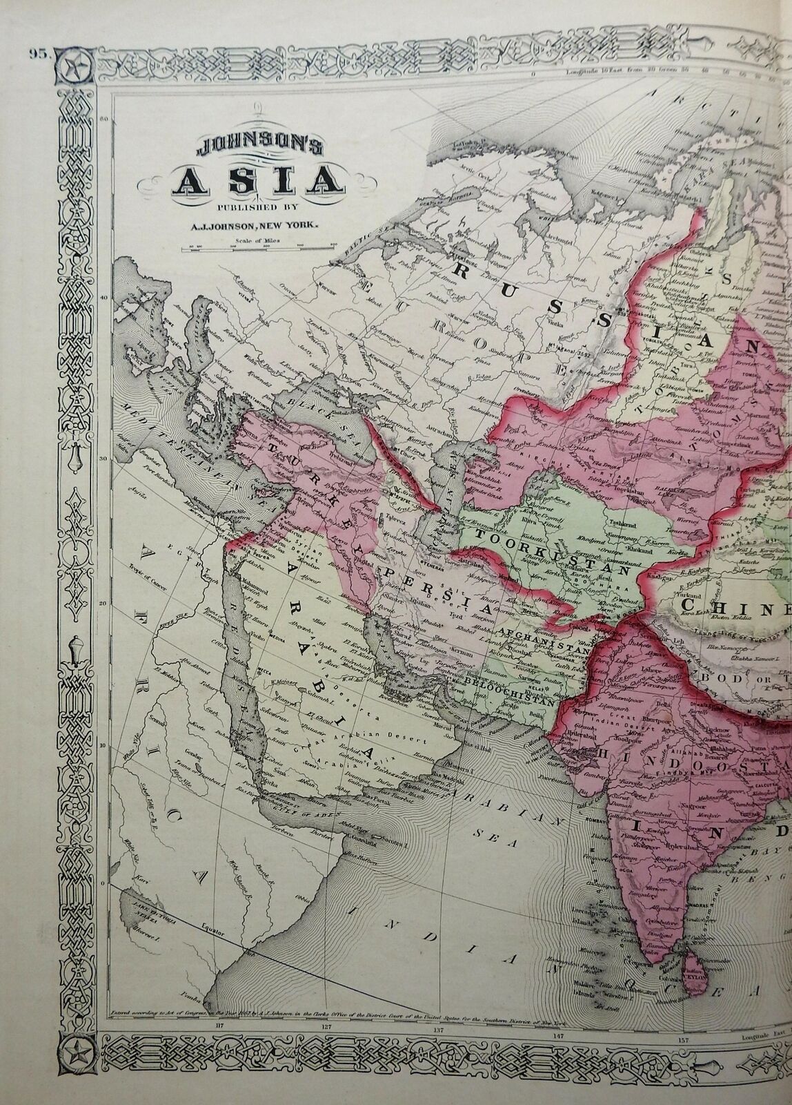 Asia Ottoman Empire British Raj India Russia Qing Empire 1867 Johnson ...