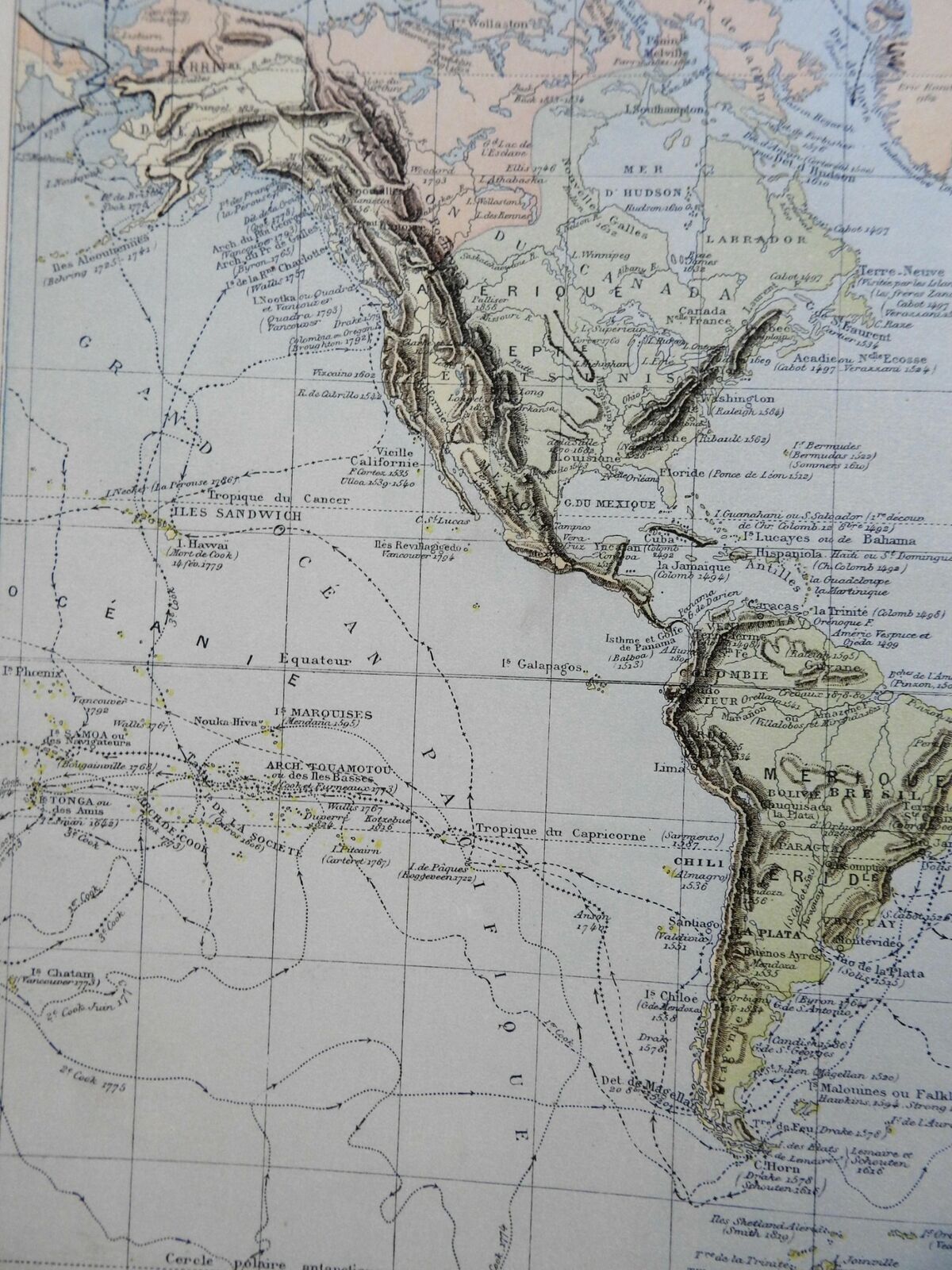 World Map Famous Explorers Magellan Captain Cook Bougainville 1914 ...