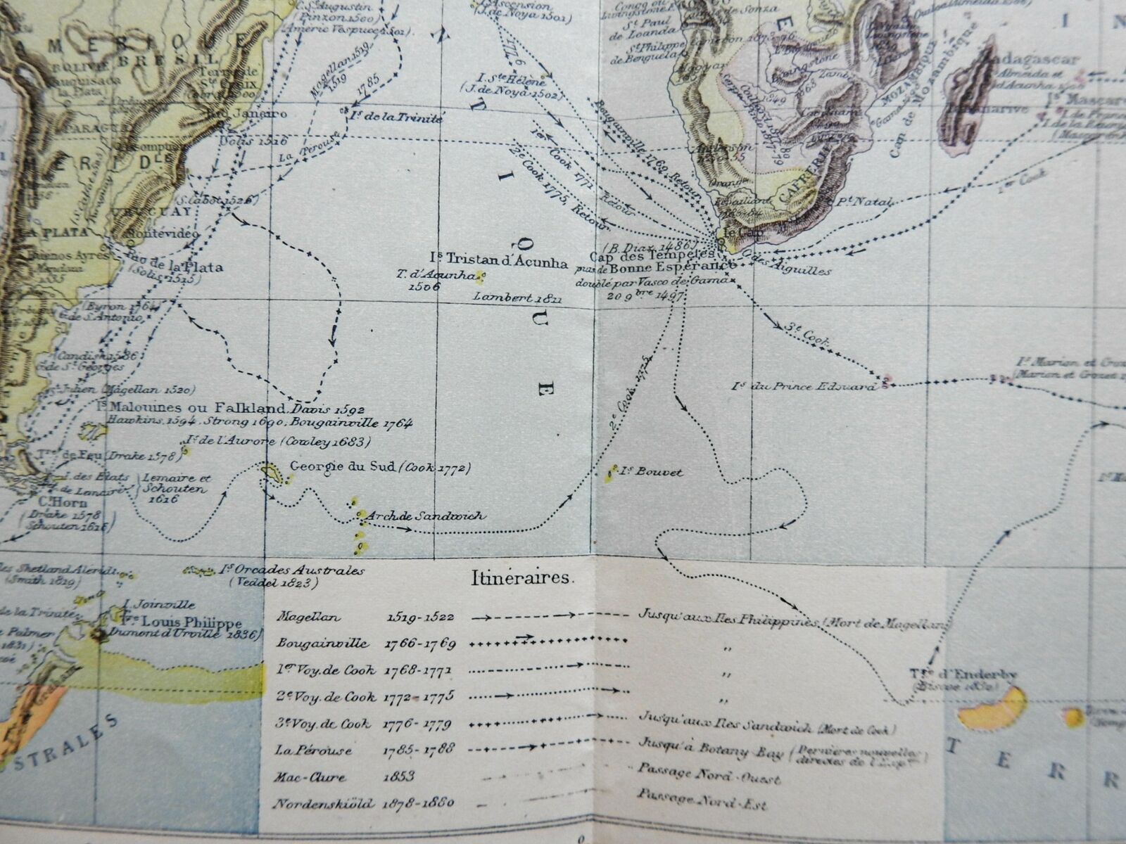 World Map Famous Explorers Magellan Captain Cook Bougainville 1914 ...