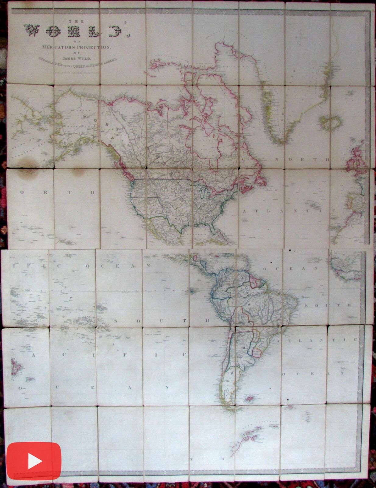 Texas as Republic wall map c.1848 Wyld 2 enormous linen backed folding ...