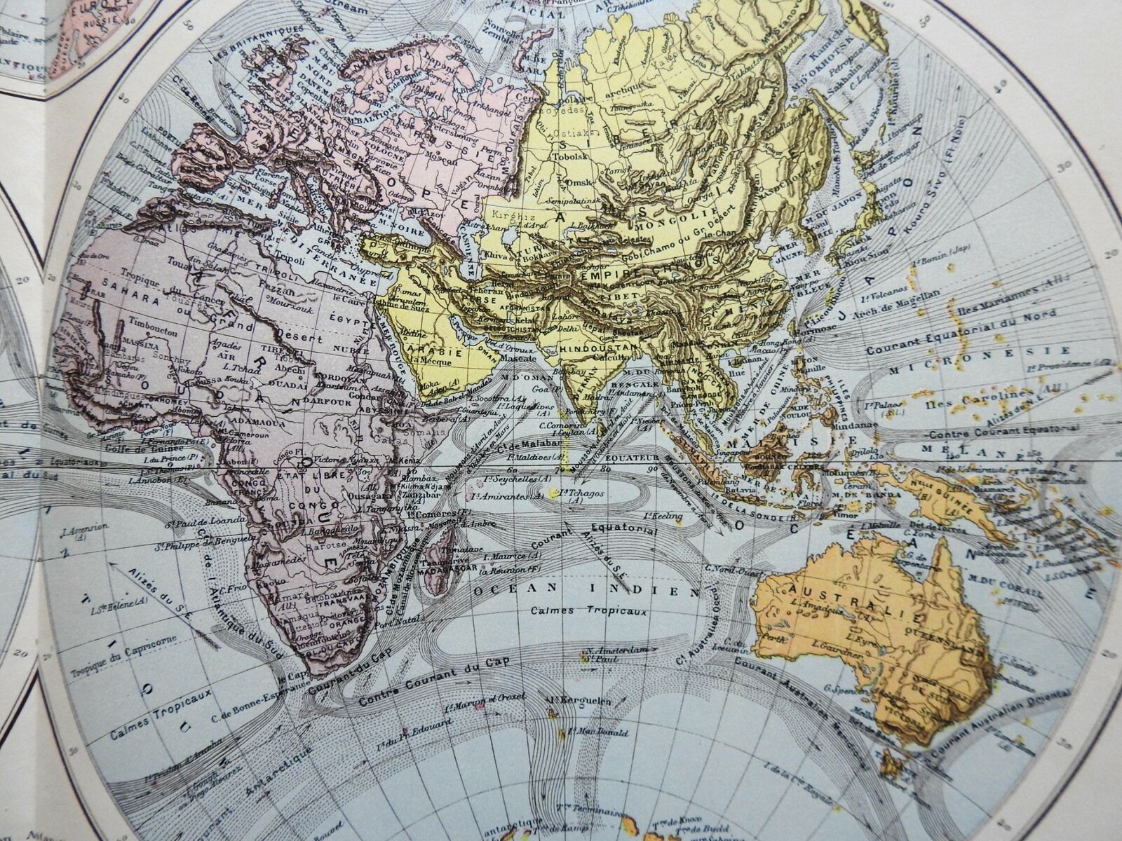 World Map in Hemispheres Americas Asia Europe Africa 1914 Belin map ...