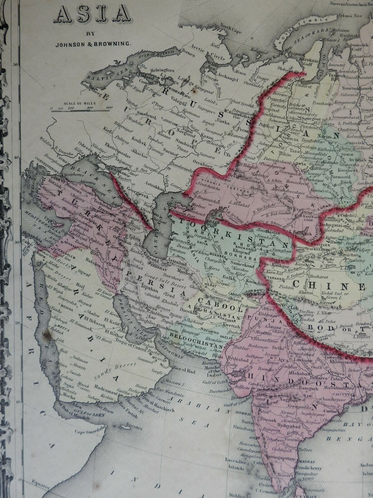 Asia Ottoman Empire Arabia China Korea 1860 Johnson & Browning map ...