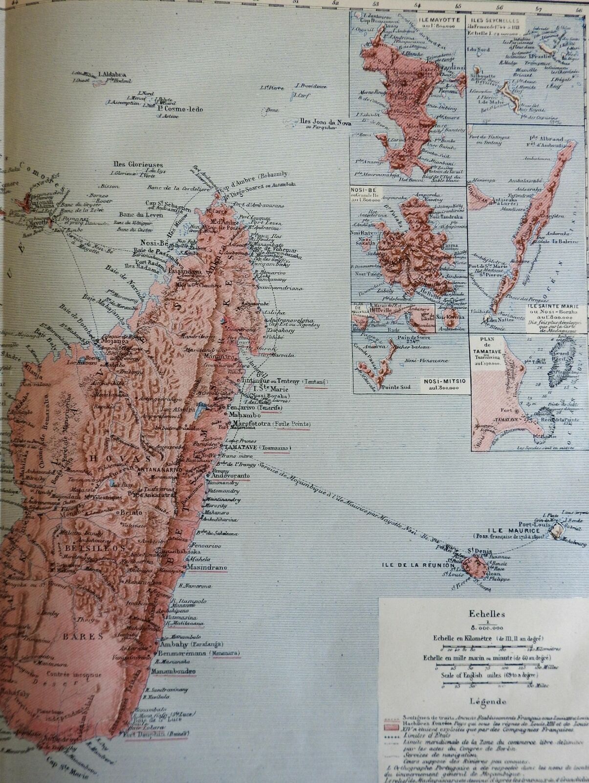 Madagascar Africa French Portuguese colonies 1885 Bayle scarce detailed ...