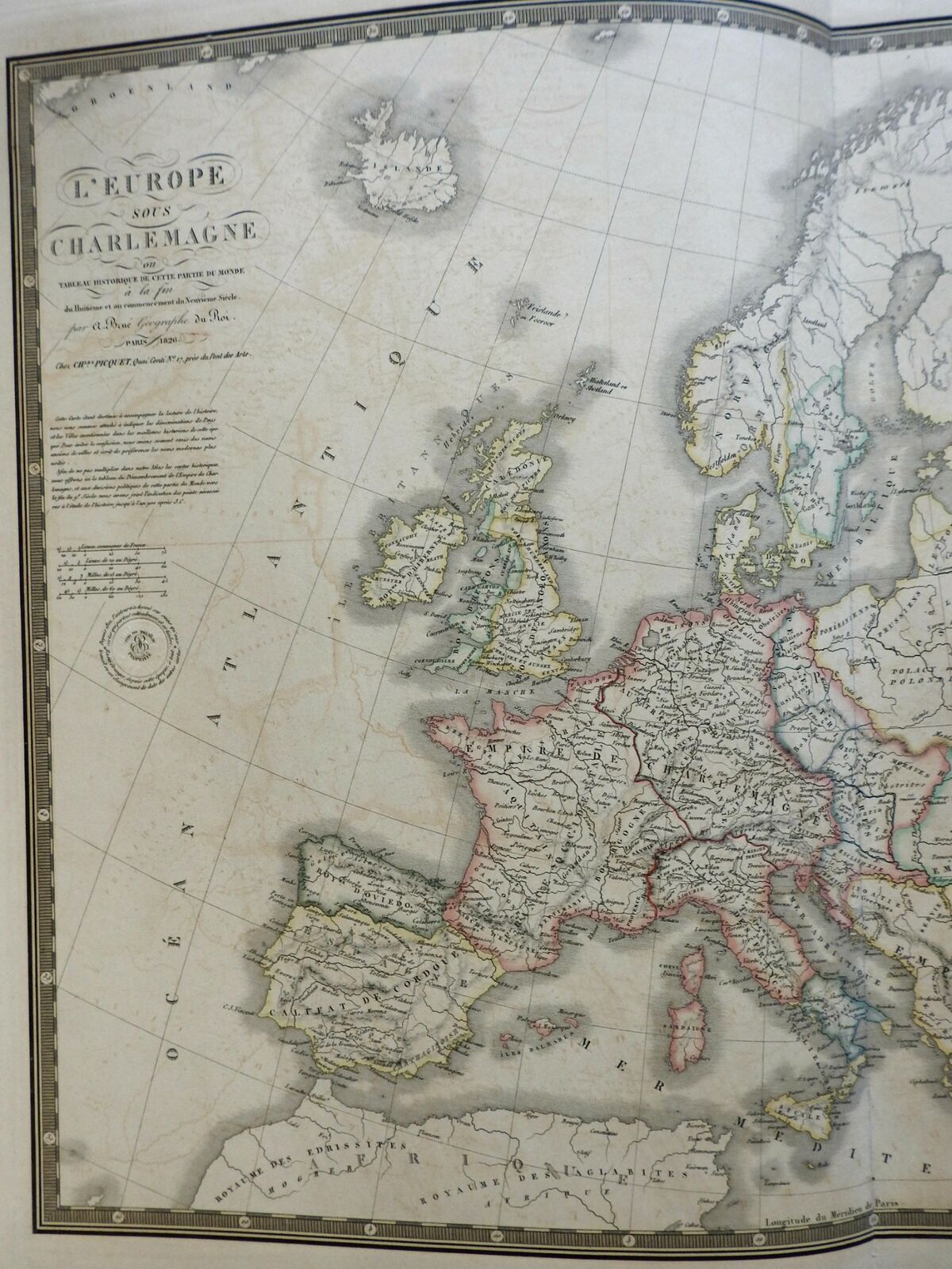 Europe in the Time of Charlemagne 1836 Brue large detailed historical ...