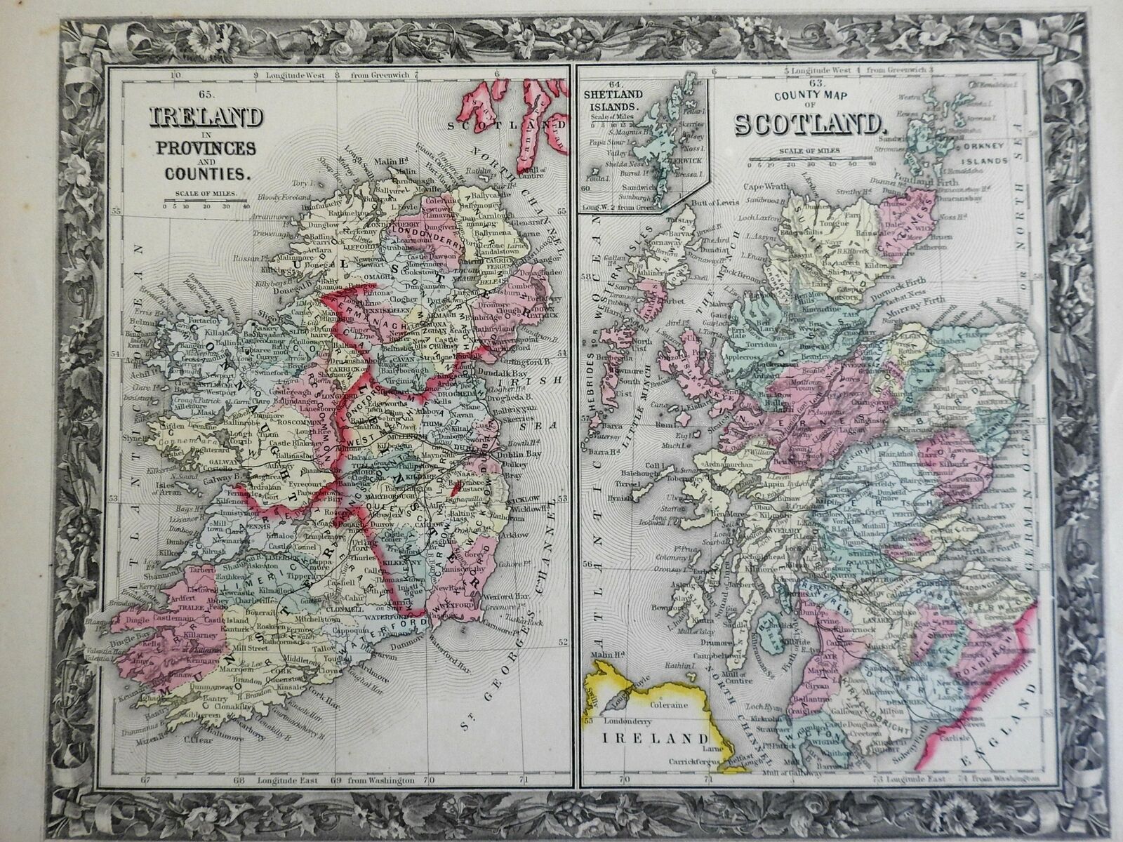 Ireland & Scotland counties Shetland Islands Orkneys 1860 Mitchell map ...