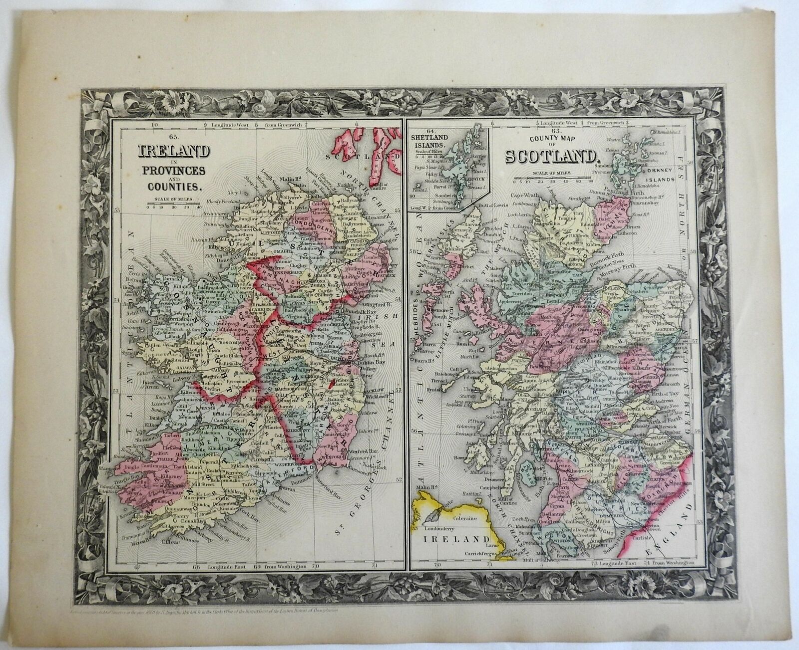 Ireland & Scotland counties Shetland Islands Orkneys 1860 Mitchell map ...
