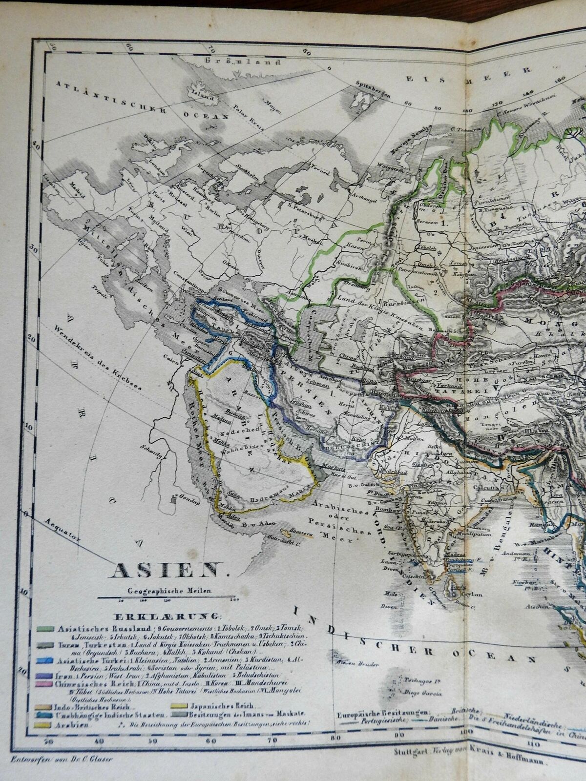 Asia Japan Qing Empire Korea British Raj Persia 1858 Krais & Hoffman ...