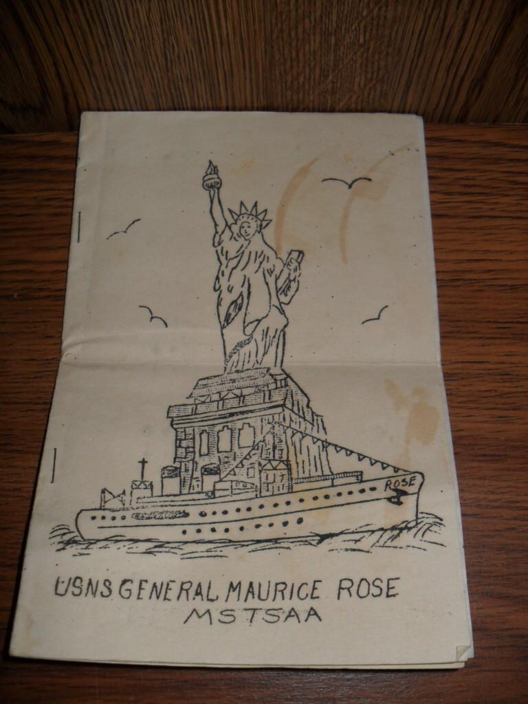 USNS GENERAL MAURICE ROSE MSTSAA FAREWELL DINNER MENU PROGRAM, THURSDAY ...