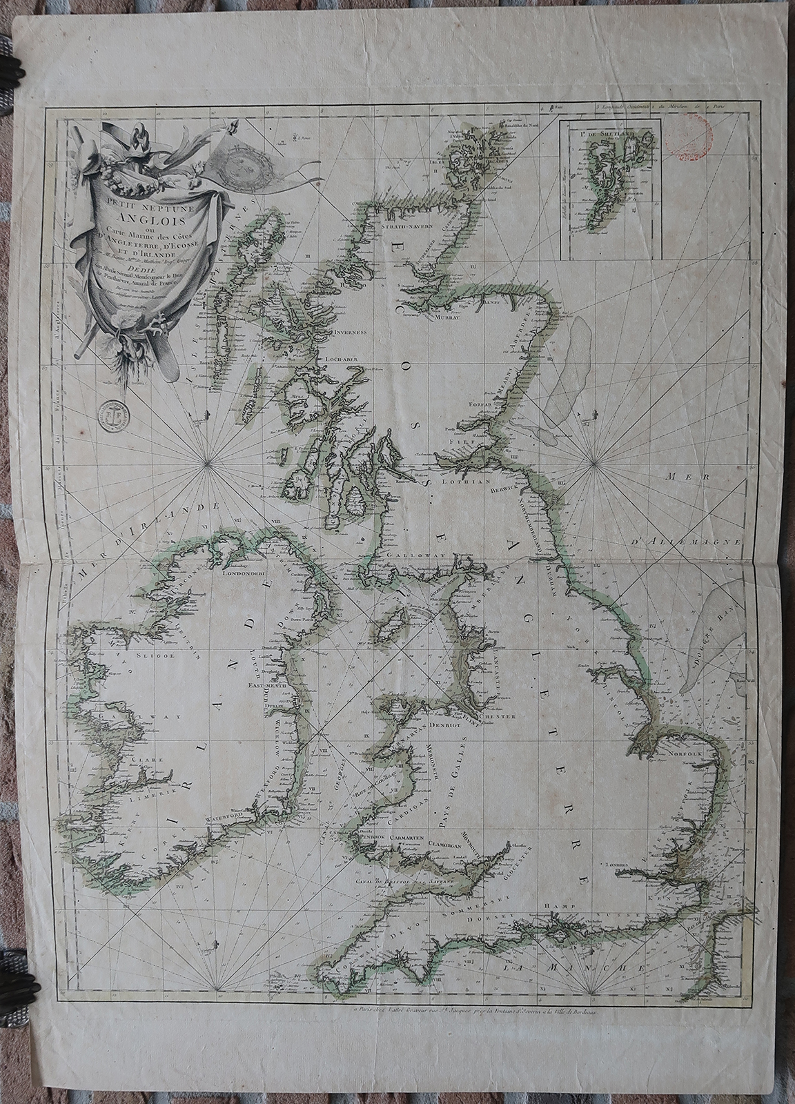 Antique Map-ENGLAND-SCOTLAND-IRELAND-SEA CHART-Bonne-Lattre-ca. 1780 ...