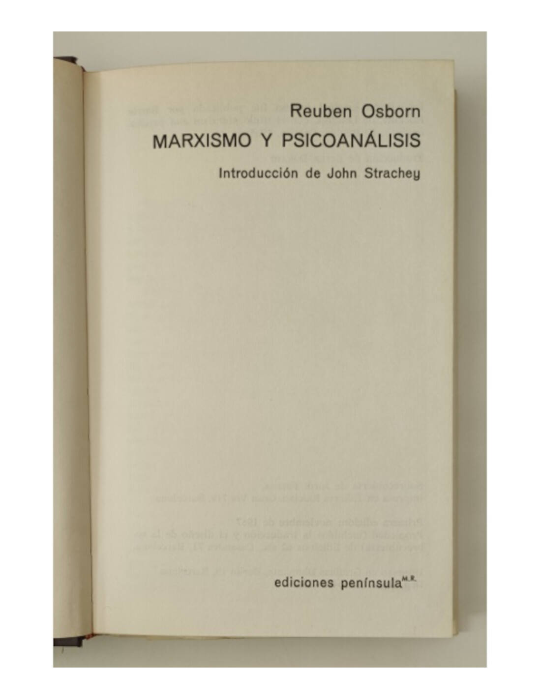 MARXISMO Y PSICOANÁLISIS de OSBORN, Reuben: En buen estado Cartoné ...