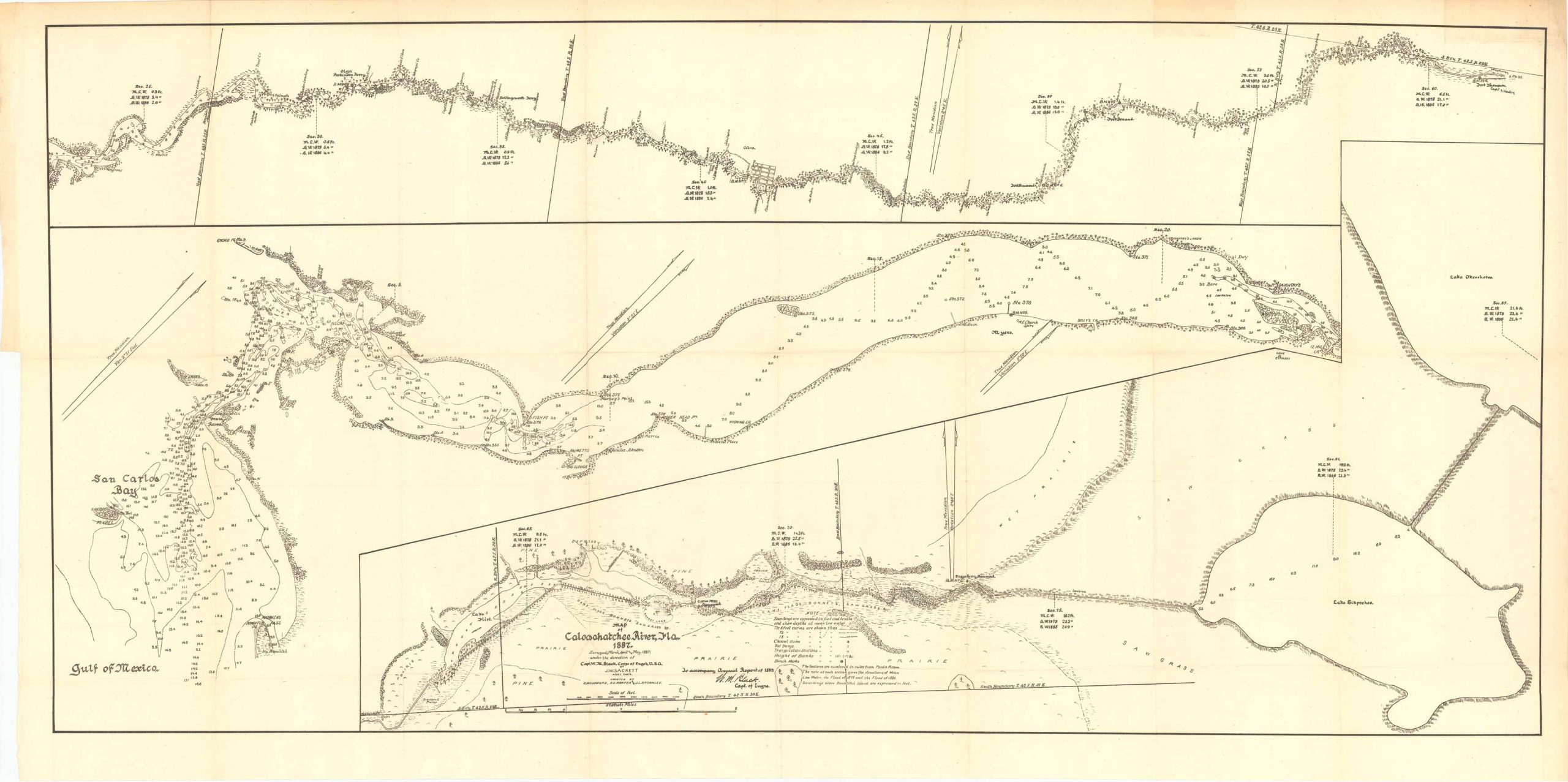 Map of Caloosahatchee River, Florida 1887 by U.S. Corps of Engineers ...