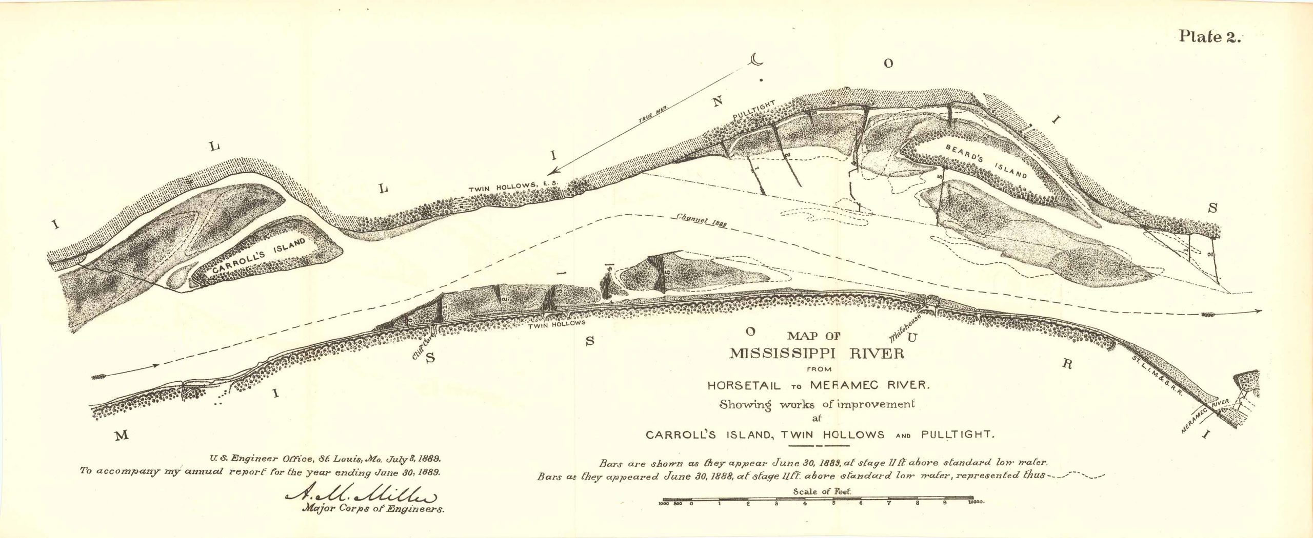 Map of Mississippi River from Horsetail to Meramec River 1889 by U.S ...