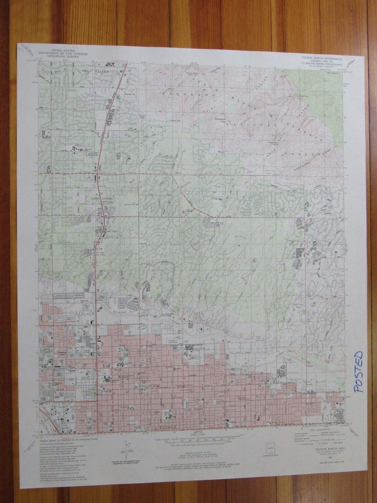 Tucson North Arizona 1984 Original Vintage USGS Topo Map: (1984) Map ...