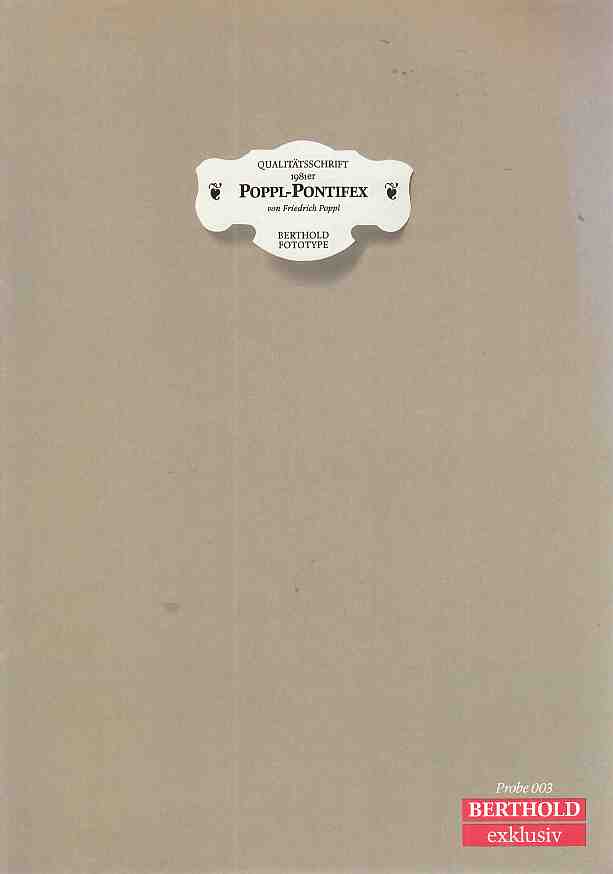 Berthold exklusiv, Probe 003. Qualitätsschrift 1981er Poppl-Pontifex ...