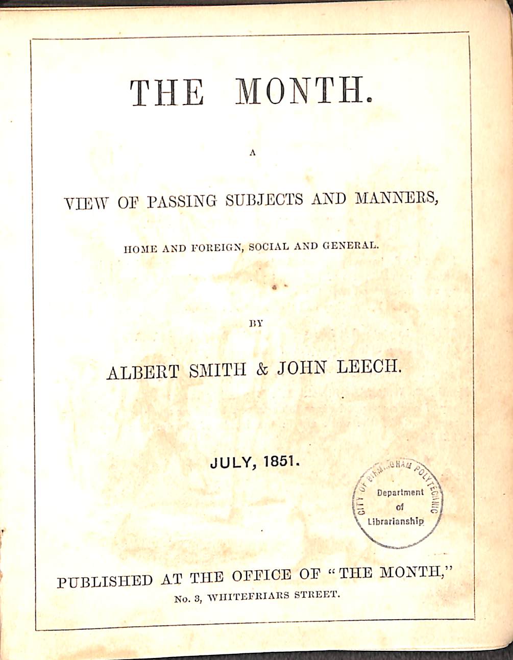 The month a view of passing subjects and manners, July 1851 by Albert ...