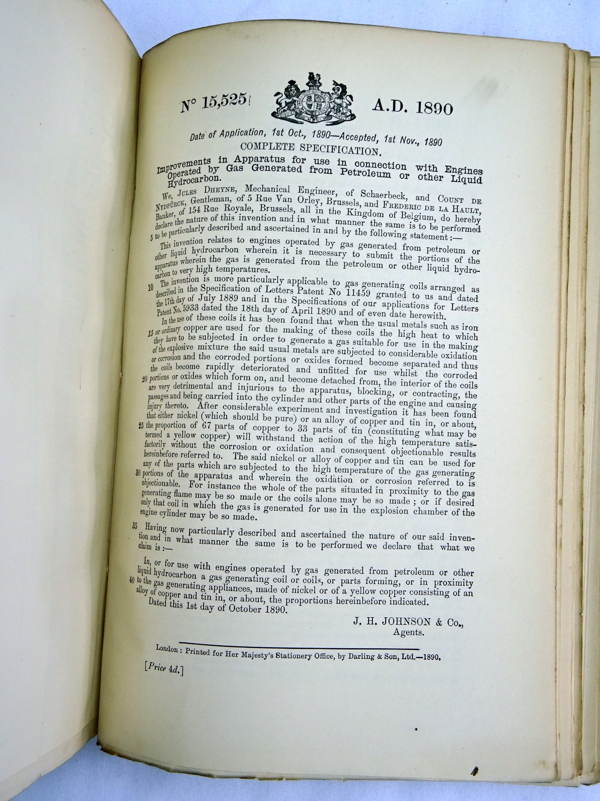 Specifications of Inventions printed under the Patents, Designs, and ...