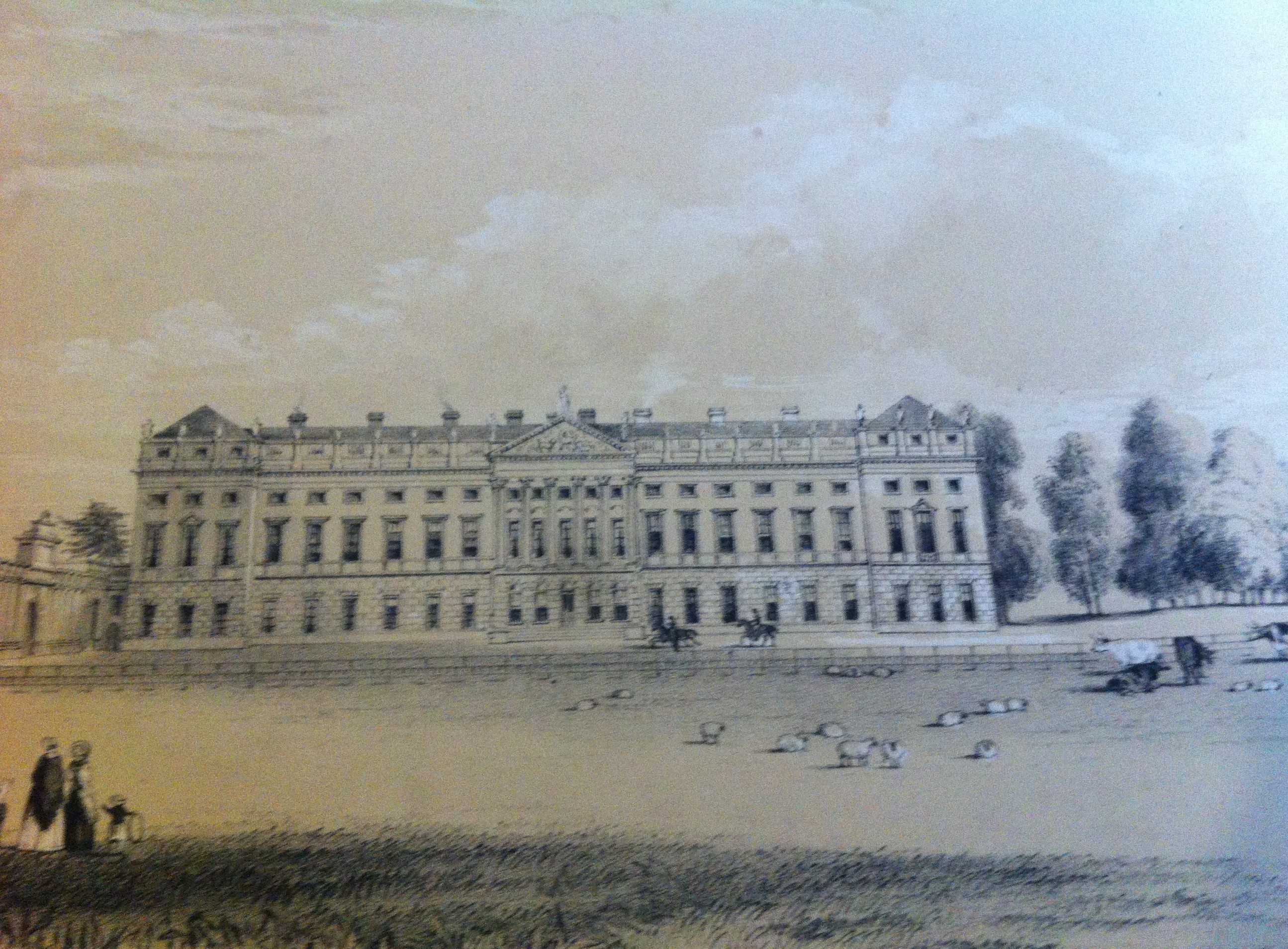 worksop manor house nottinghamshire c.1850 tinted lithograph by I.shaw ...