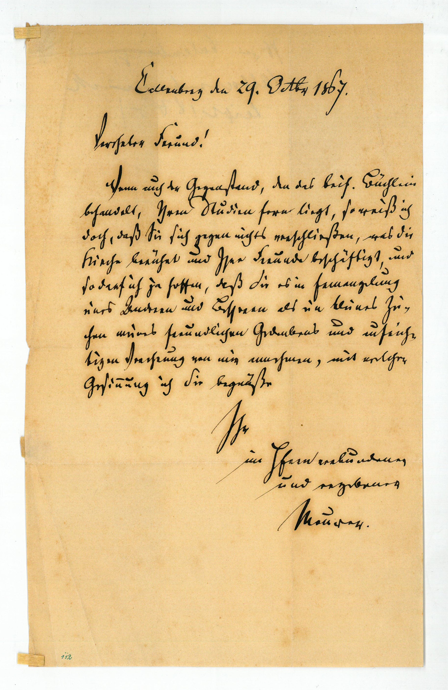 Eigenh. Brief mit U. by Meurer, Moritz, Theologe (1806-1877 ...