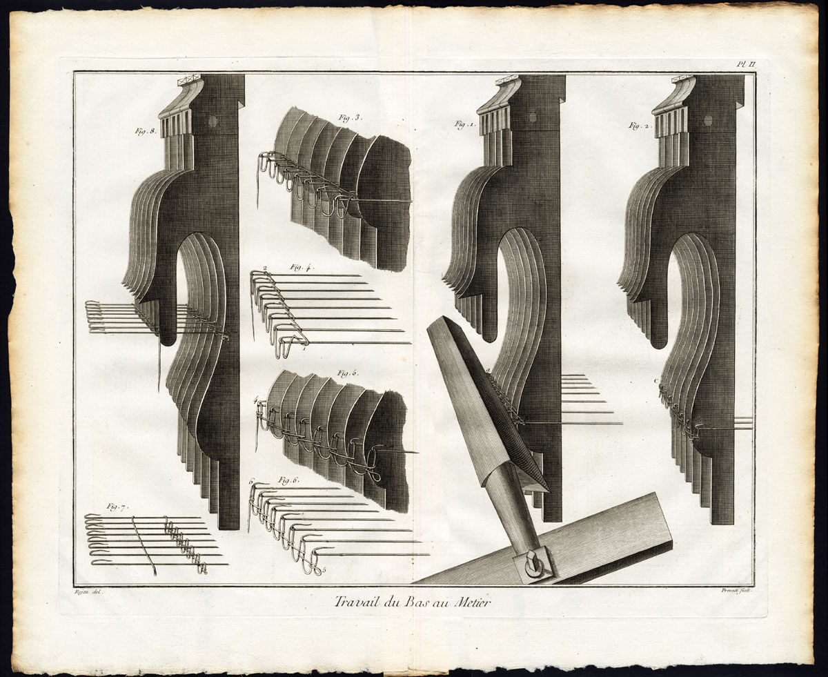 4 Antique Prints-WEAVING-TEXTILE MACHINE-TOOLS-Diderot-Defehrt-1751 ...