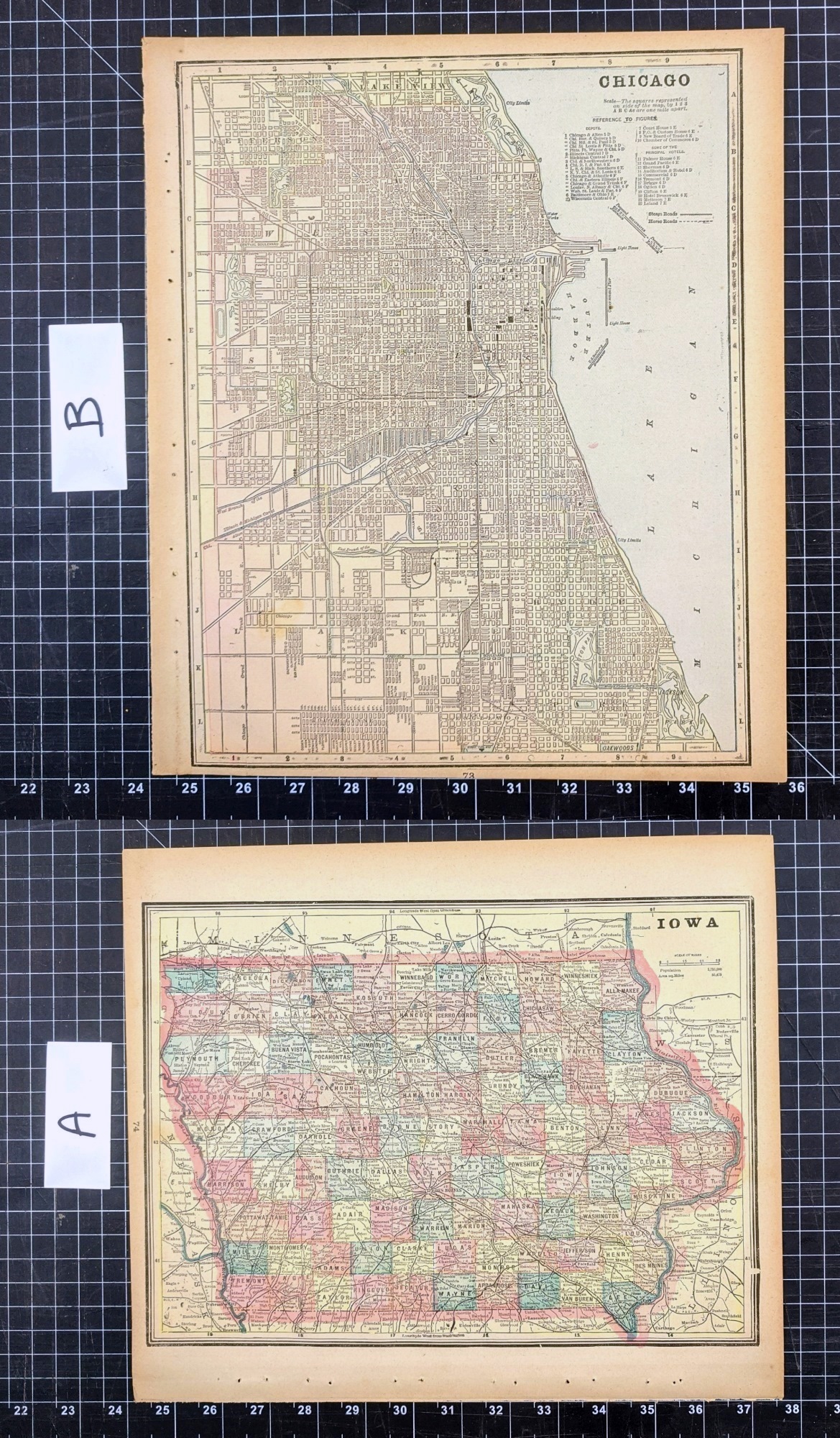 1887 Original Color Map: CHICAGO / IOWA by George F. Cram Company ...