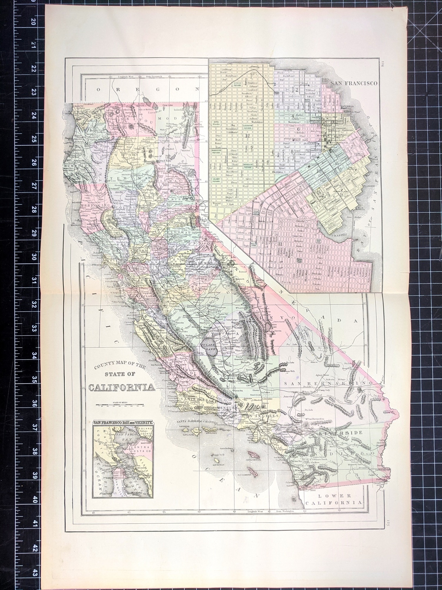1894 Original Handcolor Map: COUNTY MAP OF CALIFORNIA de W H Gamble; A ...