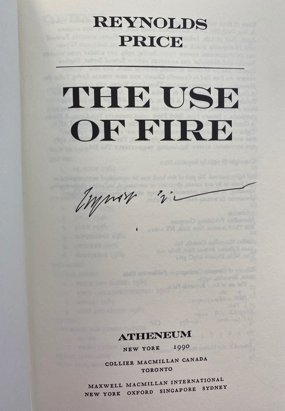 The Use of Fire: Poems by PRICE, Reynolds: Fine Hardcover (1990) First ...