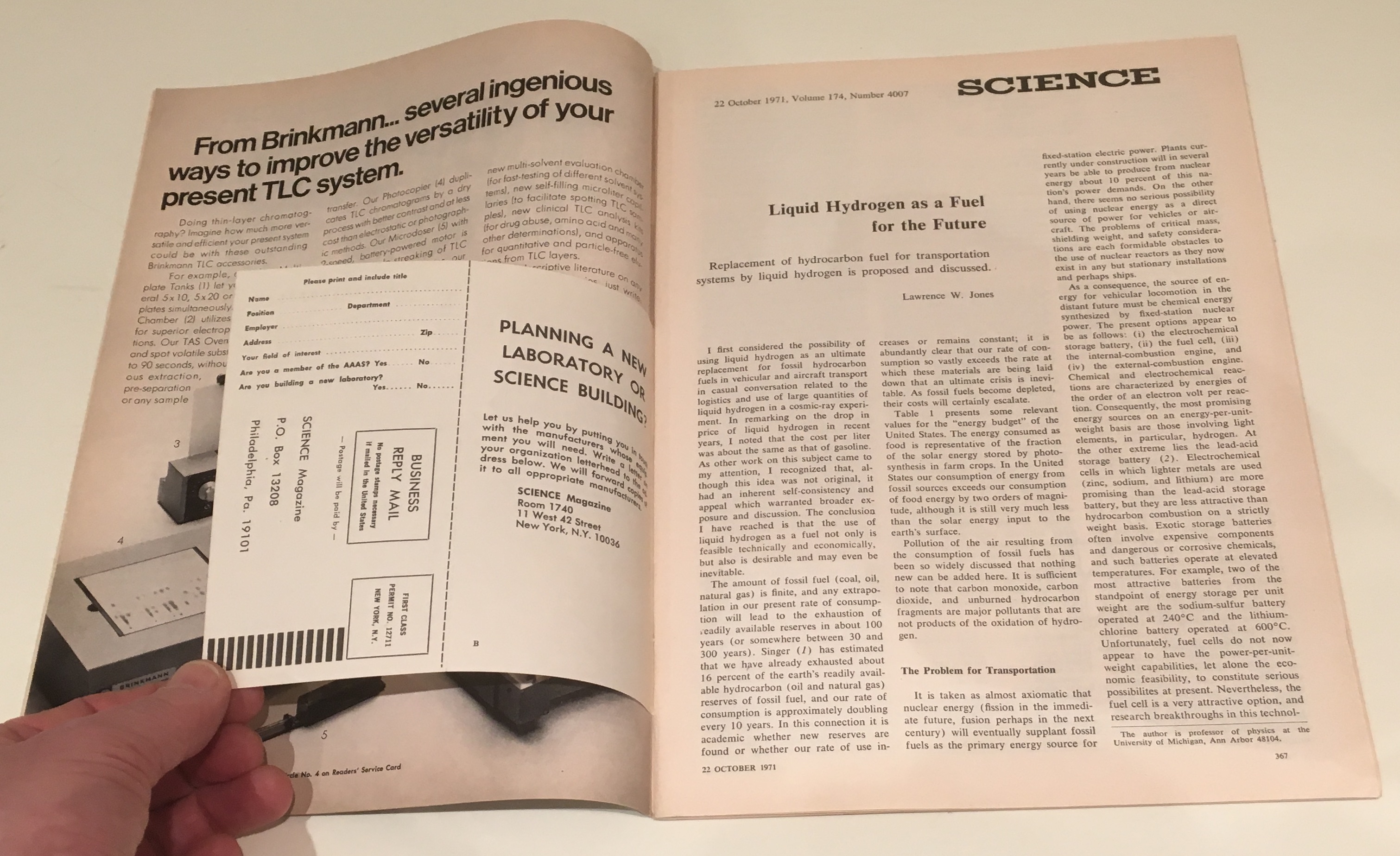 Liquid hydrogen as a fuel for the future, pp. 367-370 in: Science, vol ...