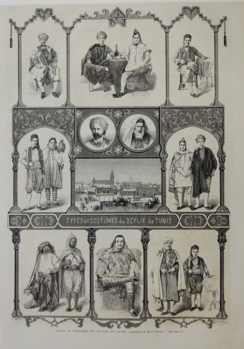 Types et Costumes du Beylik de Tunis. 11 Abbildungen auf 1 Blatt mit ...