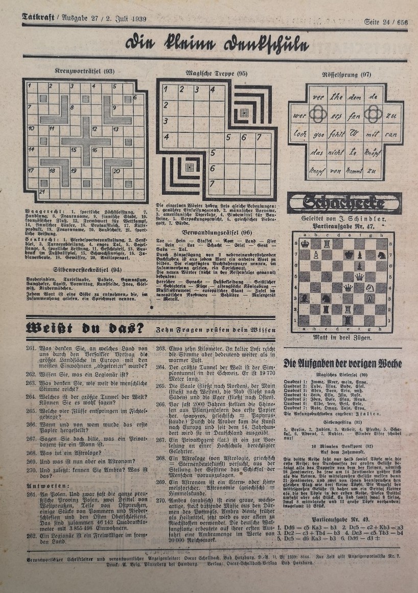 Tatkraft. 1939. Konvolut (4 Hefte): Heft 7, Heft 26, 27 und 28 ...