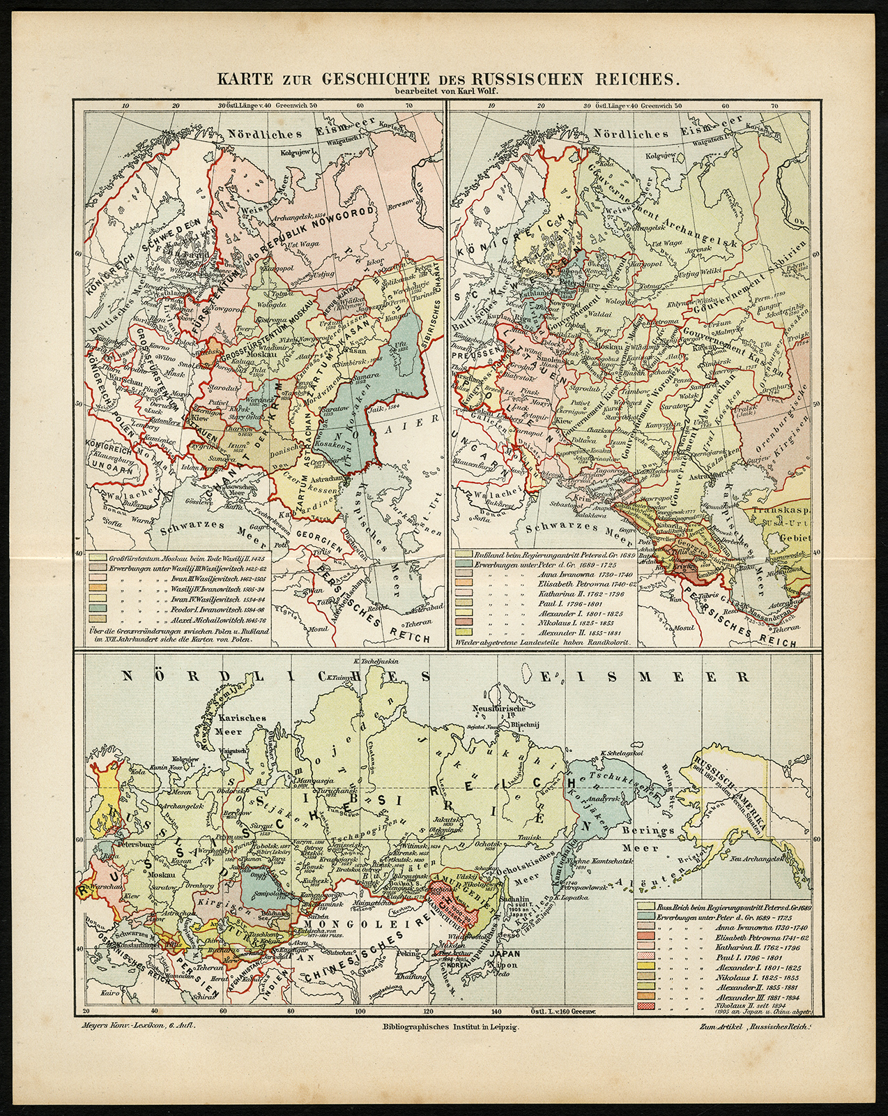 Antique Map-RUSSIAN EMPIRE-RUSSIA-HISTORY-Meyers-1895: (1895) Kunst ...