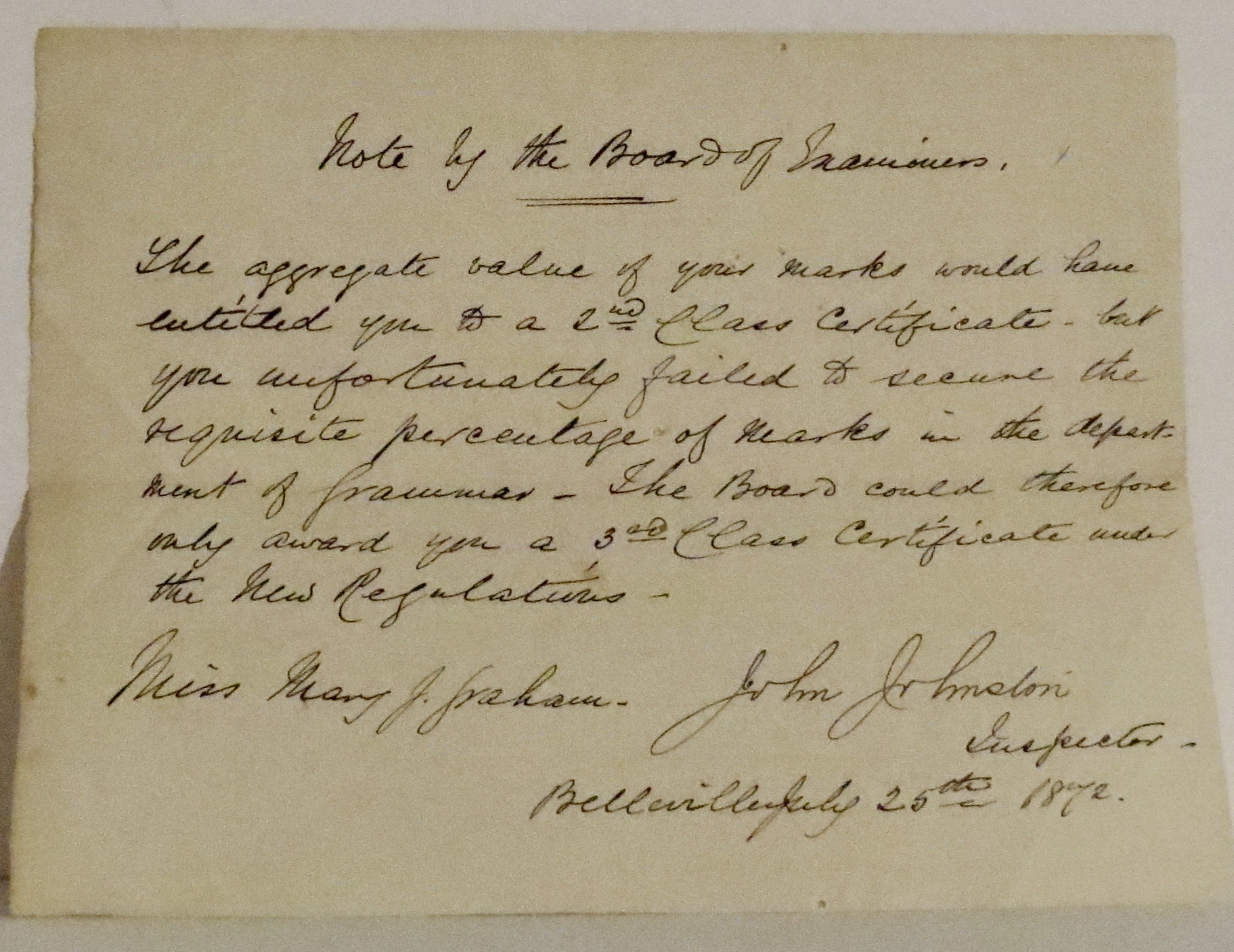 Public School Teacher's Third Class Certificate, County of Hastings ...