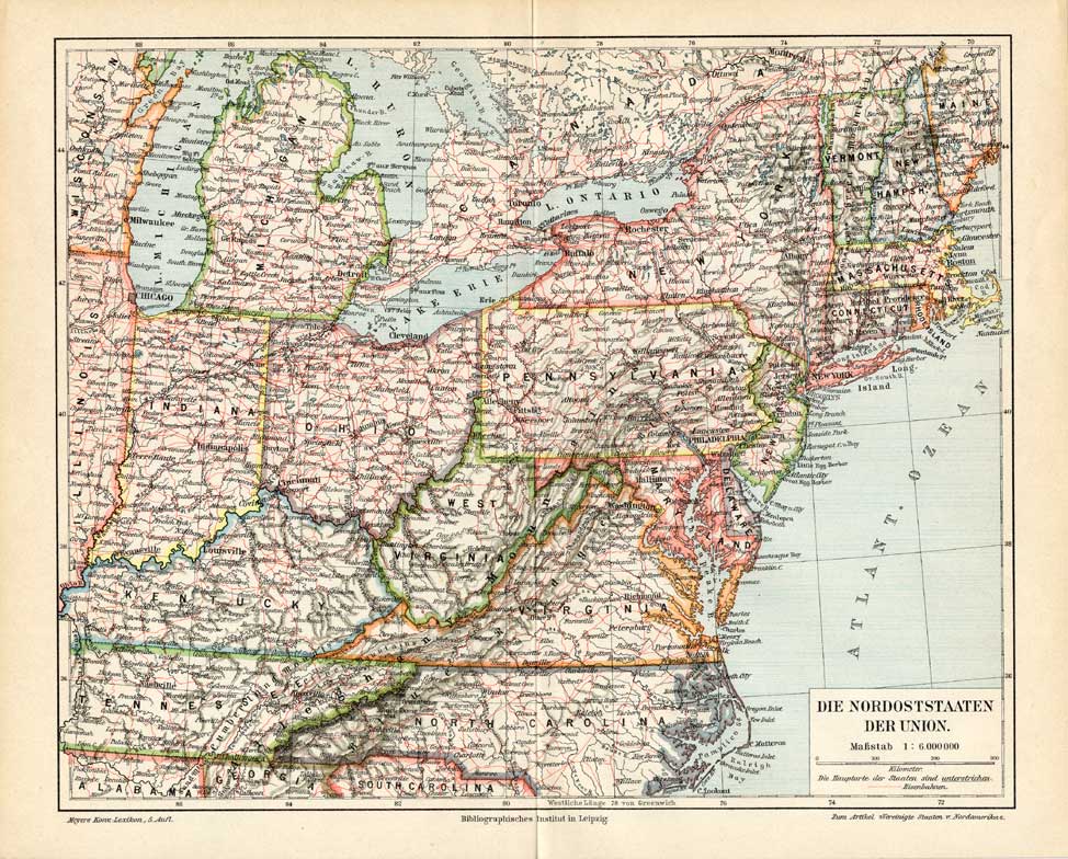 Antique Map-NORTH AMERICA-USA-STATES-UNION-Meyers-1895: (1895) Kunst ...