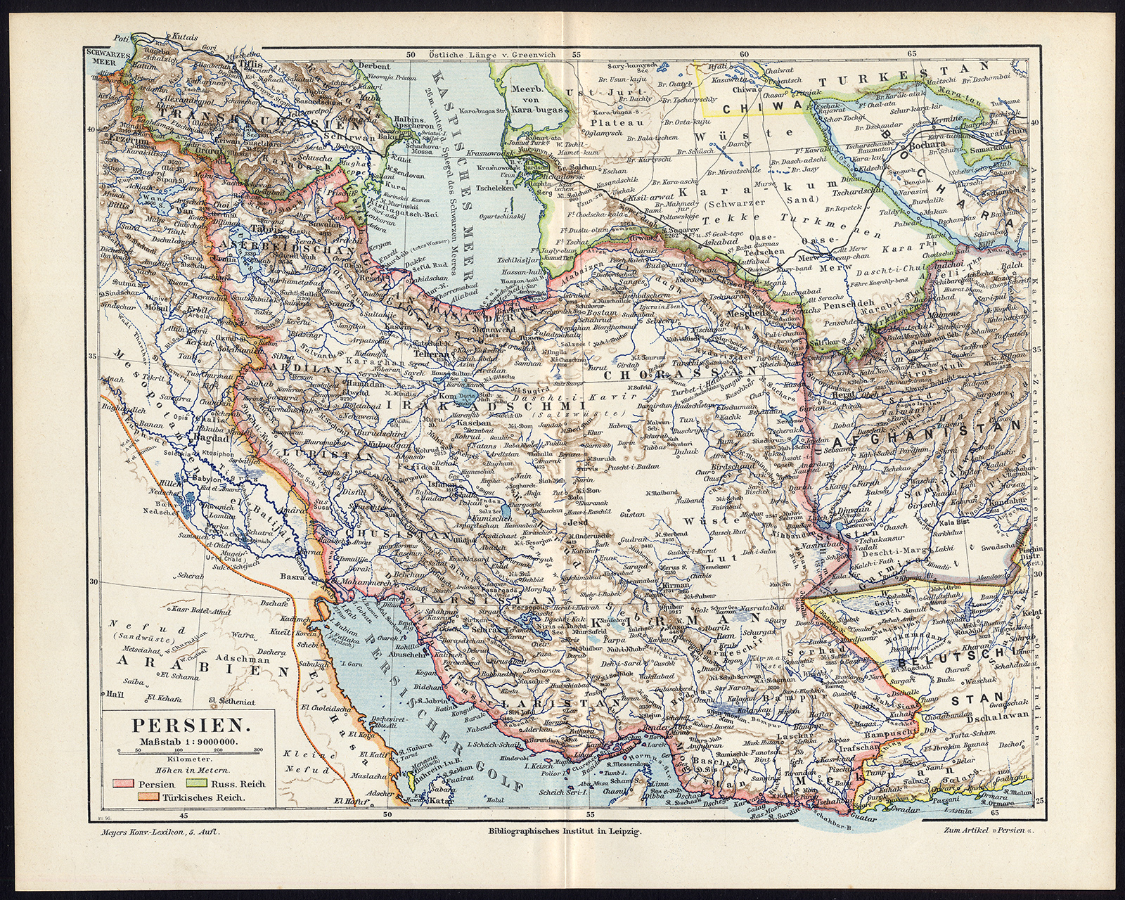 Antique Map-PERSIA-IRAN-IRAQ-AFGHANISTAN-ASIA-Meyers-1897: (1897) Art ...