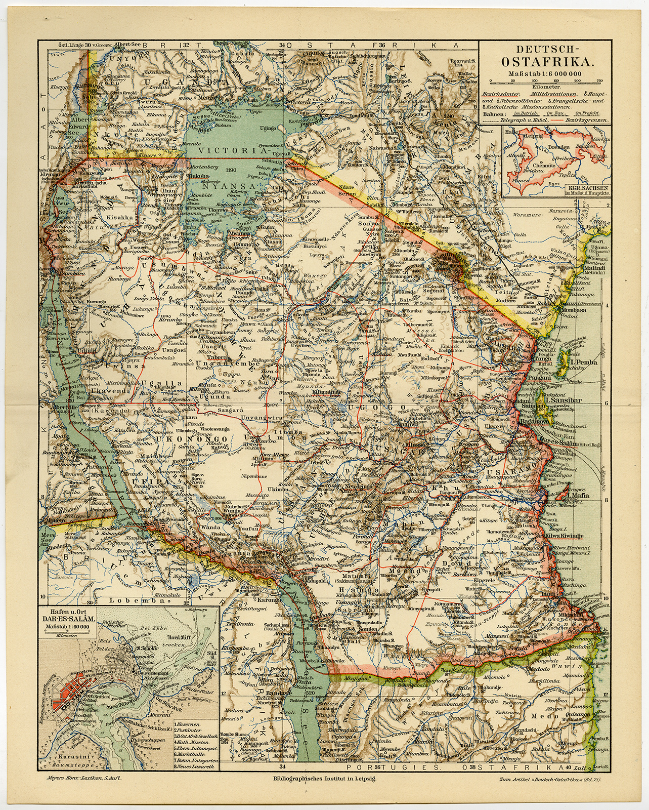 Antique Map-GERMAN EAST AFRICA-TANZANIA-Meyers-1895: (1895) Art / Print ...