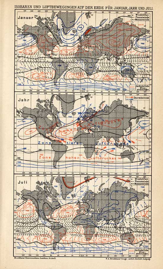 Antique Map-CONTOUR LINES-WORLD MAP-Meyers-1895: (1895) Art / Print ...