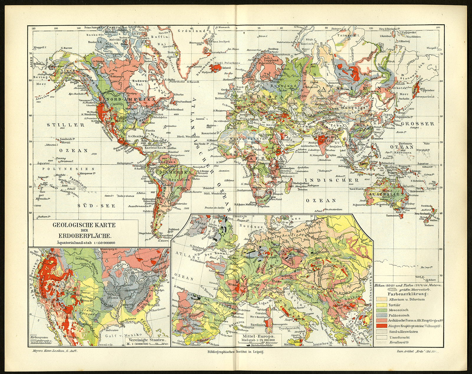 Antique Map-WORLD MAP-GEOLOGY-Meyers-1902: (1902) Art / Print / Poster ...