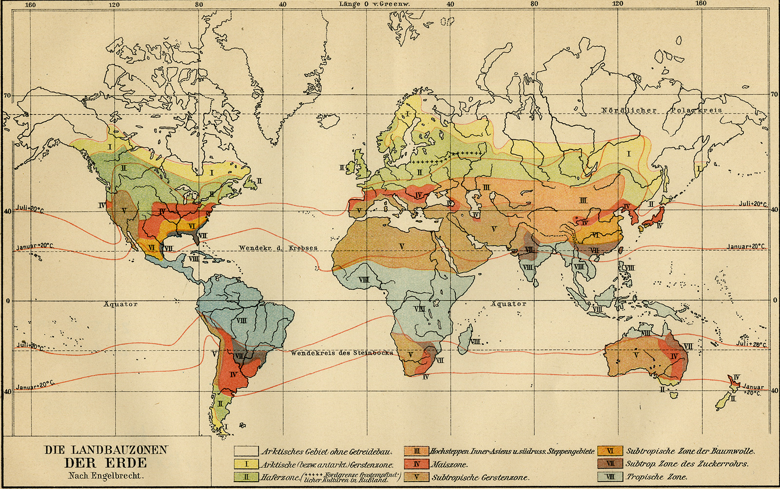 Antique Map-AGRICULTURE-WORLD MAP-Meyers-1895: (1895) Art / Print ...