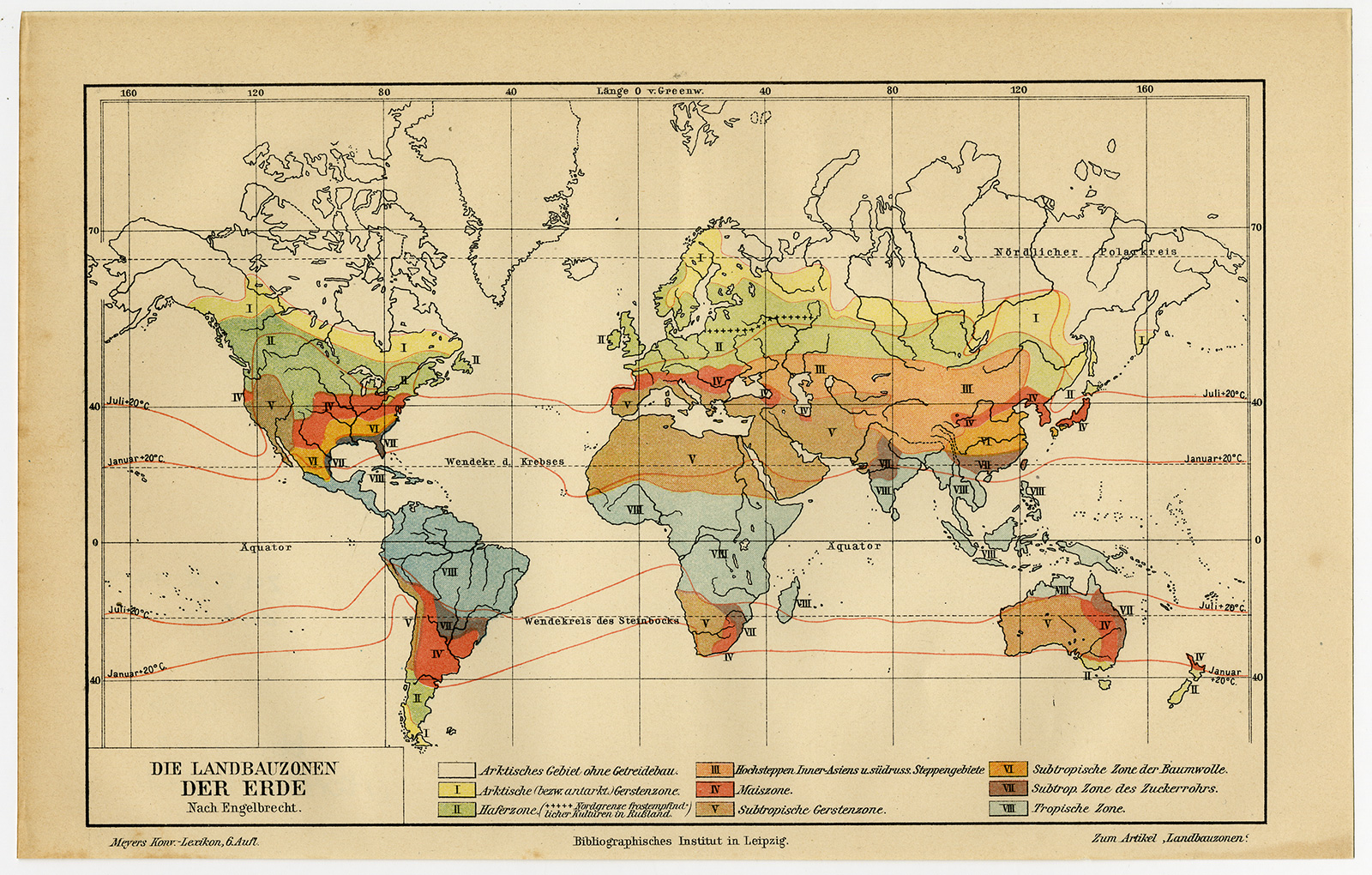 Antique Map-AGRICULTURE-WORLD MAP-Meyers-1895: (1895) Art / Print ...