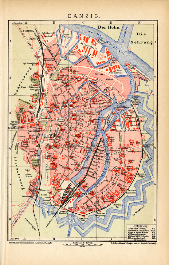 Antique Plan-DANZIG-GERMANY-Meyers-1895: (1895) Kunst / Grafik / Poster ...