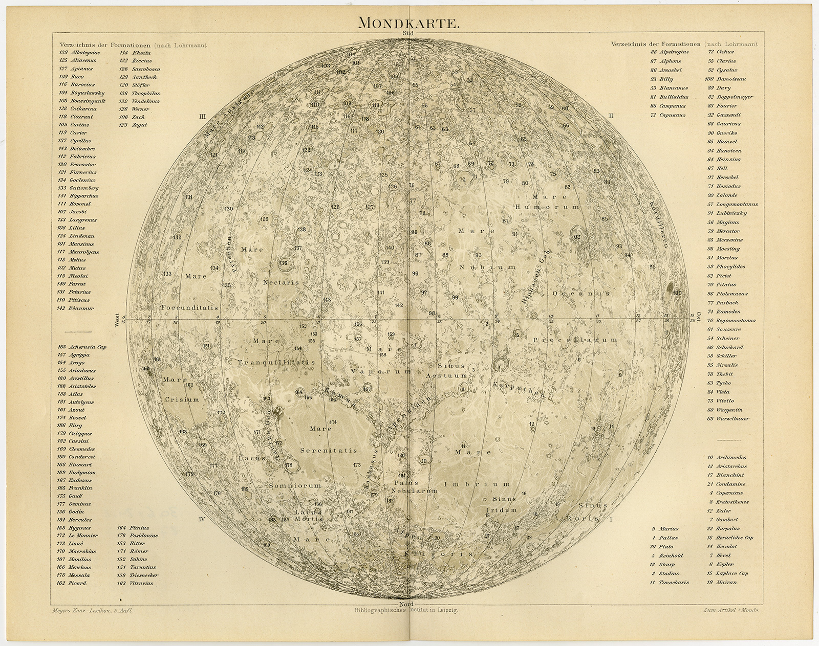 Antique Map-MOON-LUNAR MAP-Meyers-1895: (1895) Kunst / Grafik / Poster ...