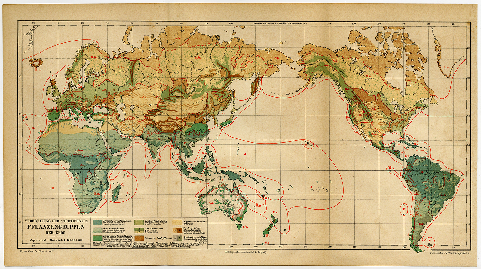 Antique Map-PLANT FAMILIES-WORLD MAP-Meyers-1885: (1885) Art / Print ...