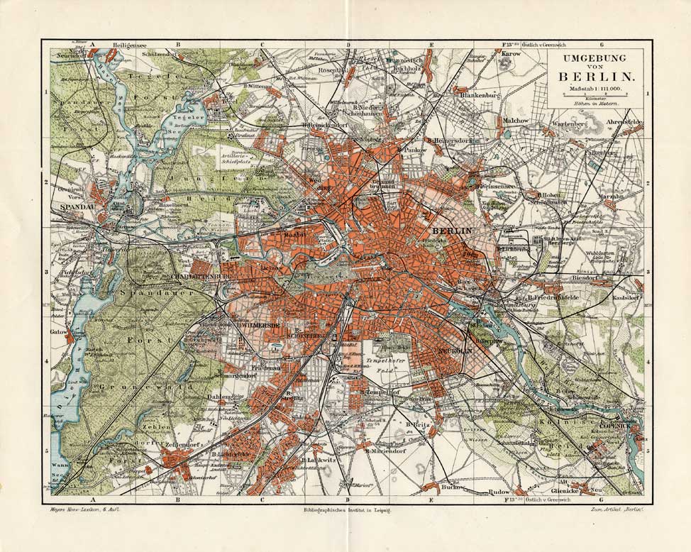Antique Map-BERLIN-GERMANY-CITY-PLAN-Meyers-1895: (1895) Kunst / Grafik ...