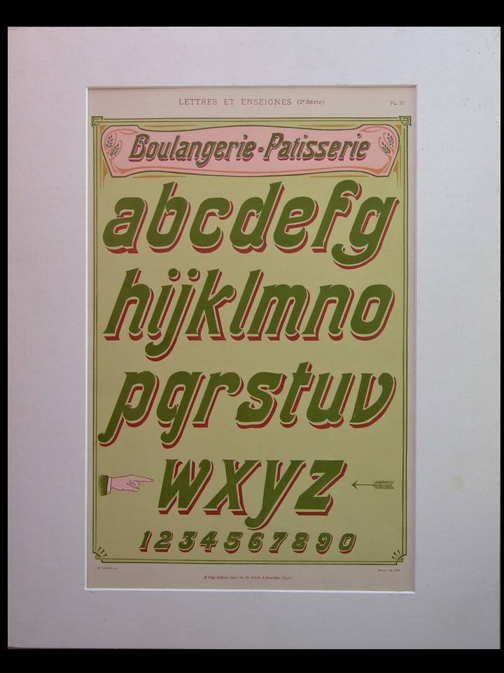 FRENCH ART NOUVEAU SHOP SIGN - 1905 LITHOGRAPH- TYPEFACES, BOULANGERIE ...